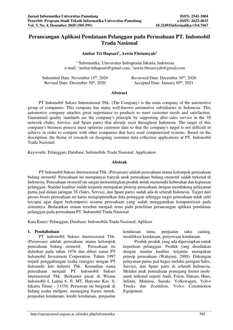Pdf Perancangan Aplikasi Pendataan Pelanggan Pada Perusahaan Pt Indomobil Trada Nasional