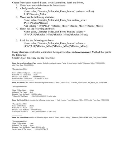 Solved Create Four Classes Named Planet Solarsystemltem