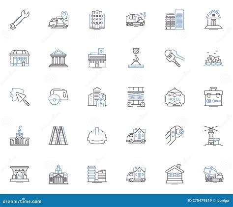 Drafting Line Icons Collection Blueprinting Designing Sketching Engineering Constructing