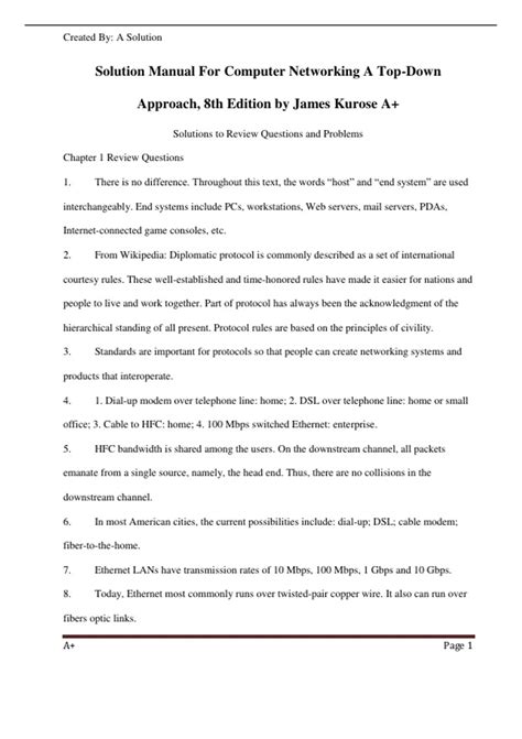 Solution Manual For Computer Networking A Top Down Approach 8th