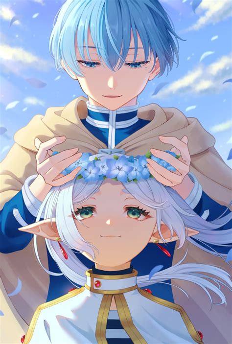 Safebooru 1boy 1girl Absurdres Bishounen Blue Eyes Blue Flower Blue