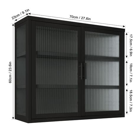 Cosotower Retro Style Haze Double Glass Door Wall Cabinet With