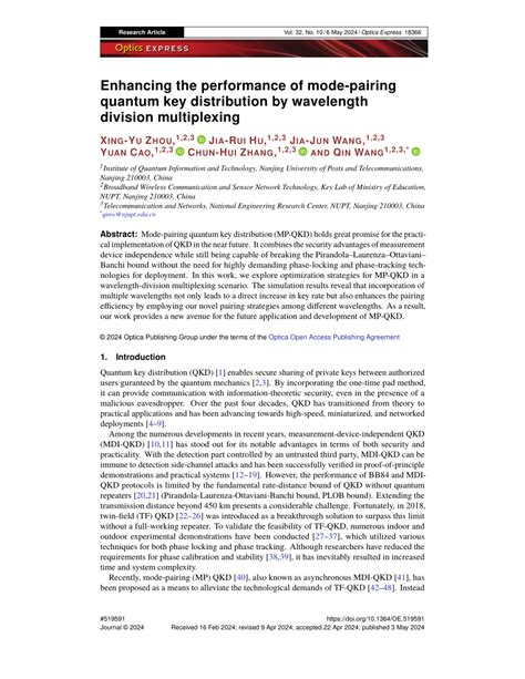 Pdf Enhancing The Performance Of Mode Pairing Quantum Key Distribution By Wavelength Division