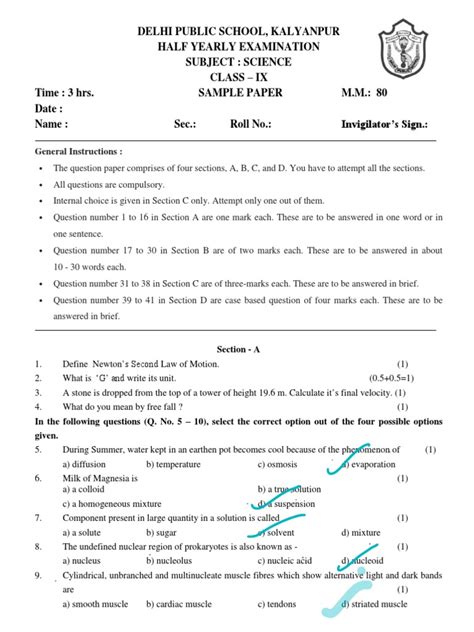 Class Ix Science Sample Paper Half Yearly Exam Pdf Tissue Biology Chemical Substances Class Ix Science Sample Paper Half Yearly Exam Pdf Tissue Biology Chemical Substances