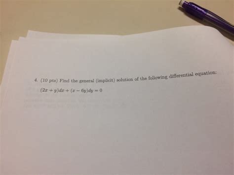 Solved Find The General Implicit Solution Of The Following