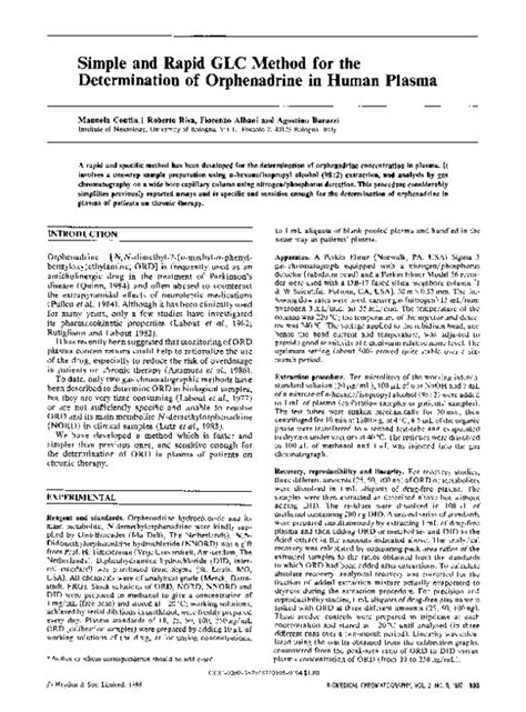 Pdf Simple And Rapid Glc Method For The Determination Of Orphenadrine In Human Plasma