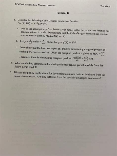 solved tutorial 8 eco306 intermediate macroeconomics