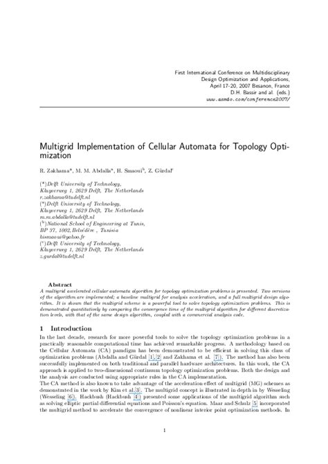 pdf multigrid implementation of cellular automata for topology optimization of continuum