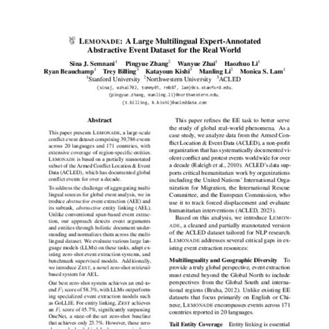 Lemonade A Large Multilingual Expert Annotated Abstractive Event Dataset For The Real World