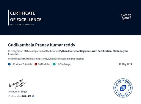 Completed Python Course With Ease Gudikambala Pranay Kumar Reddy