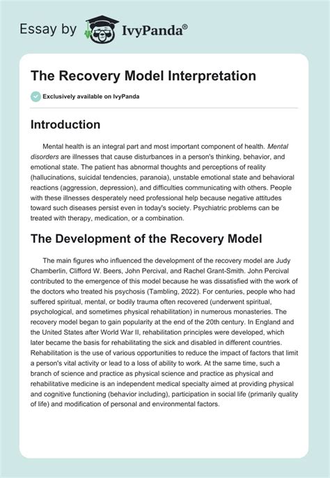 The Recovery Model Interpretation 1598 Words Research Paper Example