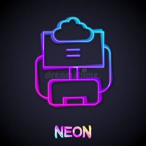 Glowing Neon Line Cloud Database Icon Isolated On Black Background