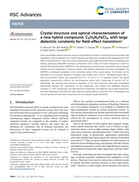 Pdf Crystal Structure And Optical Characterization Of A New Hybrid