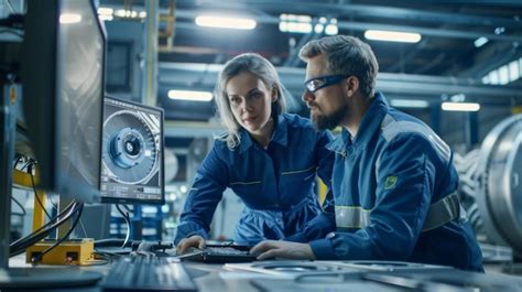 The Male Project Supervisor Works On The Computer With A Female Industrial Engineer In A