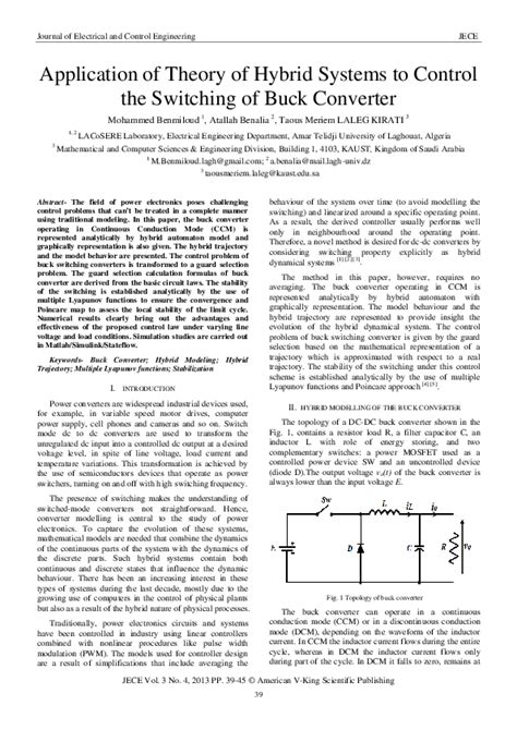 Pdf Application Of Theory Of Hybrid Systems To Control The Switching Of Buck Converter