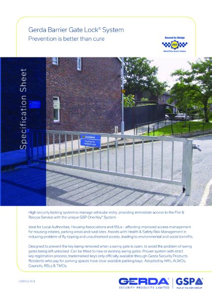 Barrier Gate Lock System Bgl ® Product Data Sheet Gerda Security Products Nbs Source