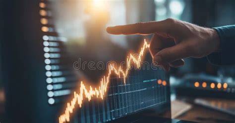 A Person Is Pointing At A Graph On A Computer Screen Stock Image