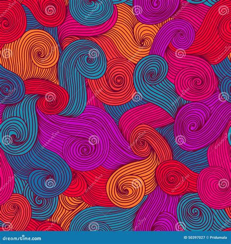 Seamless Wave Hand Drawn Pattern Waves Background Seamlessly T Stock Vector Illustration Of