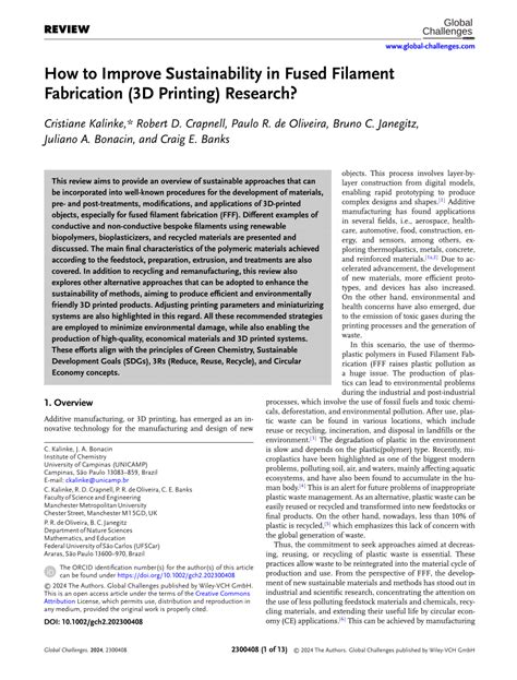 Pdf How To Improve Sustainability In Fused Filament Fabrication 3d Printing Research