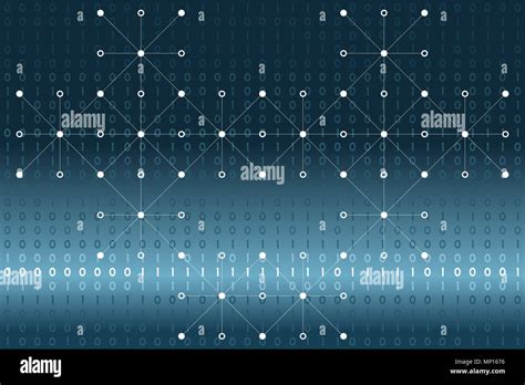 Digital Binary Data With White Dots And Lines Network On Blue And White Gradient Background
