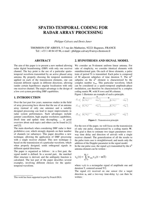 Pdf Spatio Temporal Coding For Radar Array Processing