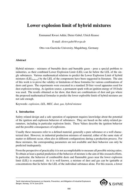 Pdf Lower Explosion Limit Of Hybrid Mixtures
