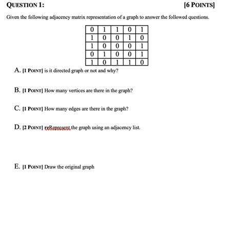 solved question 1 [6 points given the following adjacency