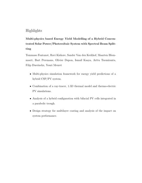 Pdf Multi Physics Based Energy Yield Modelling Of A Hybrid Concentrated Solar Power