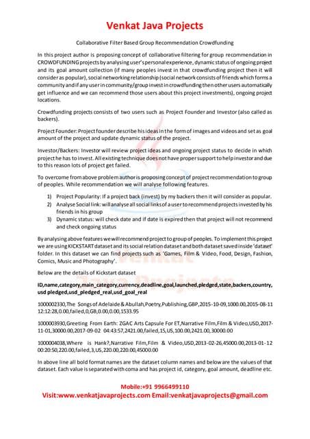 Collaborative Filter Based Group Recommendation Crowdfunding Screenshots Docx Computing