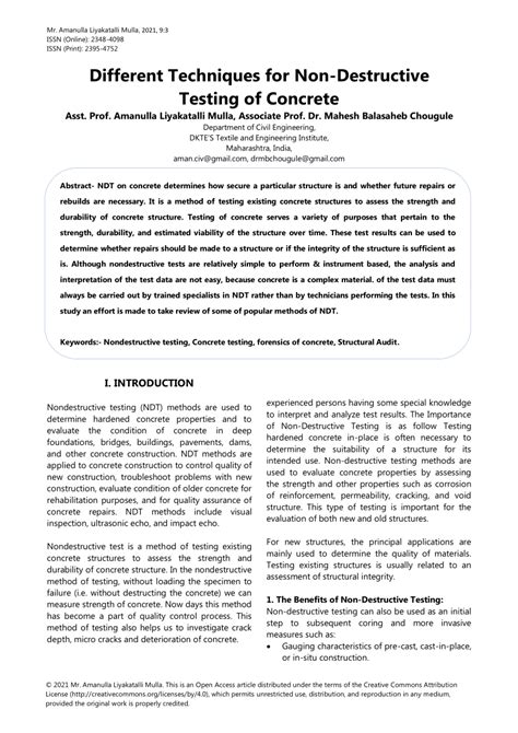 Pdf Different Techniques For Non Destructive Testing Of Concrete