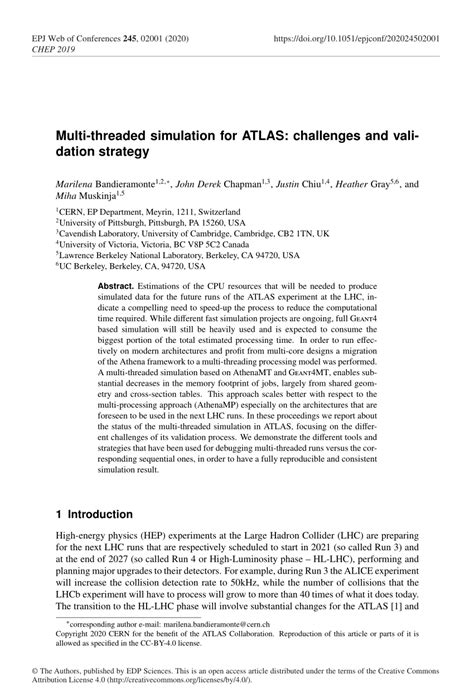 Pdf Multi Threaded Simulation For Atlas Challenges And Validation