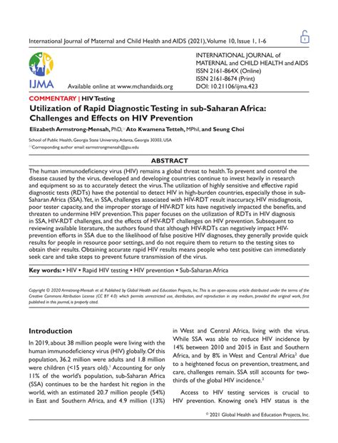 Pdf Utilization Of Rapid Diagnostic Testing In Sub Saharan Africa Challenges And Effects On