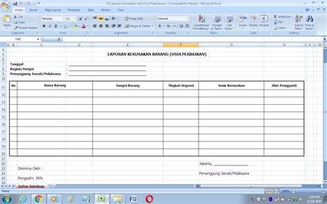 Format Laporan Kerusakan Alat Dan Usul Perbaikan Inventaris Sekolah Riset