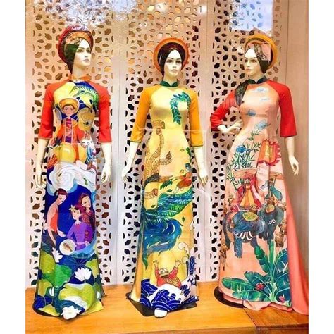 Áo Dài Tranh Dân Gian Truyền Thống Quần ống Rộng Shop Thảo Nhi