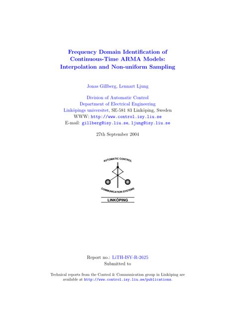 Pdf Frequency Domain Identification Of Continuous Time Arma Models Interpolation And Non