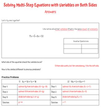 Unit 2 Solving Equations Entry Solving Equations With Variables On Both Sides