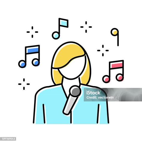 마이크 컬러 아이콘 벡터 일러스트로 노래를 부르는 가수 여성 Classical Concert에 대한 스톡 벡터 아트 및 기타