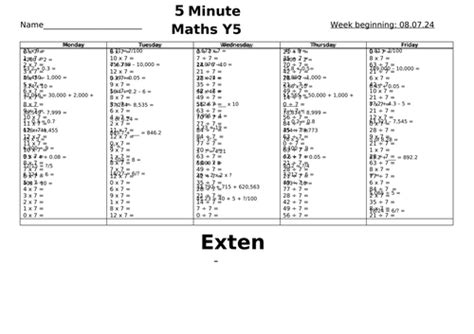 Minute Maths Year 5 Y5 Daily Arithmetic Starter Summer Full Term