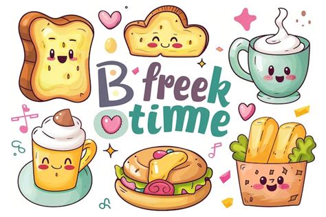 Cartoon Set Breakfast Elements Toast Premium Ai Generated Vector