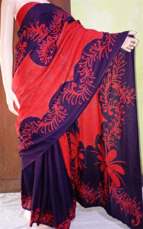 Red Andpurple Colour Mixed Bathik Saree බතික් සාරි Ranwage Online Shop