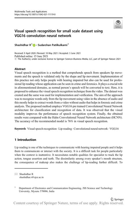pdf visual speech recognition for small scale dataset using vgg16