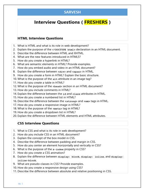 Complete Frontend Interview Questions Pdf Html Html Element