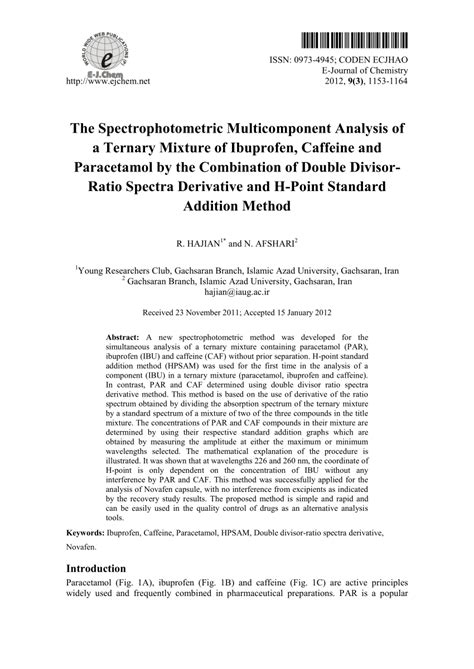 Pdf The Spectrophotometric Multicomponent Analysis Of A Ternary Mixture Of Ibuprofen Caffeine