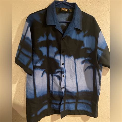 Odo Shirts Vintage Odo Black Blue Night At The Beach Aop Button Down Shirt Poshmark