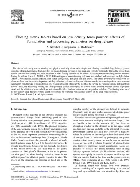 Floating Matrix Tablets Based On Low Density Form Powder Effects Of