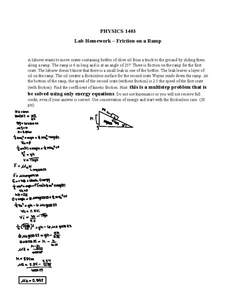 Friction On A Ramp Lab Work PHYSICS Lab Homework Friction On A Ramp A Laborer Wants