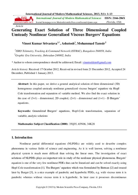 Pdf 3d Coupled Burgers Eqns