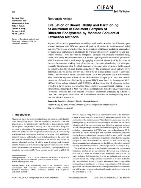 Pdf Evaluation Of Bioavailability And Partitioning Of Aluminum In Sediment Samples Of