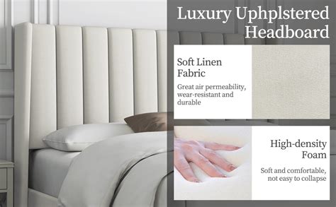 Yaheetech Bed Frame Upholstered Platform Bed With Fabric Headboard