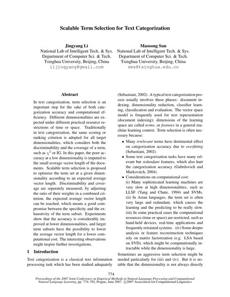 Pdf Scalable Term Selection For Text Categorization